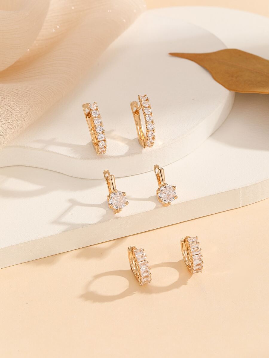 Hihho 3pairs/Set Glamorous Cubic Zirconia Decor Hoop Earrings For Women ...