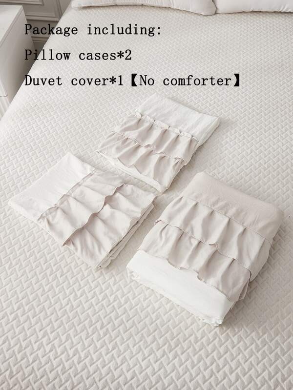 Solid Ruffle Trim Duvet Cover Set Without Filler | SHEIN UK
