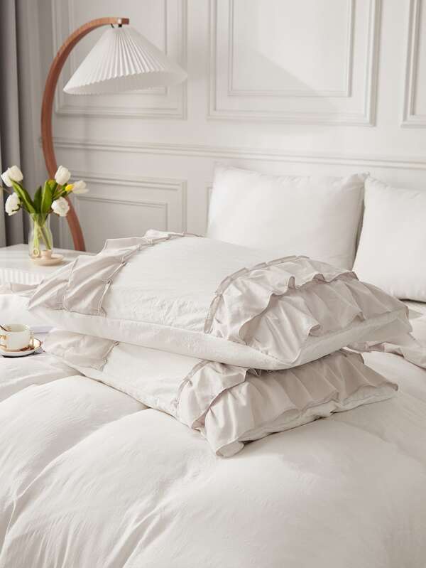 Solid Ruffle Trim Duvet Cover Set Without Filler | SHEIN UK