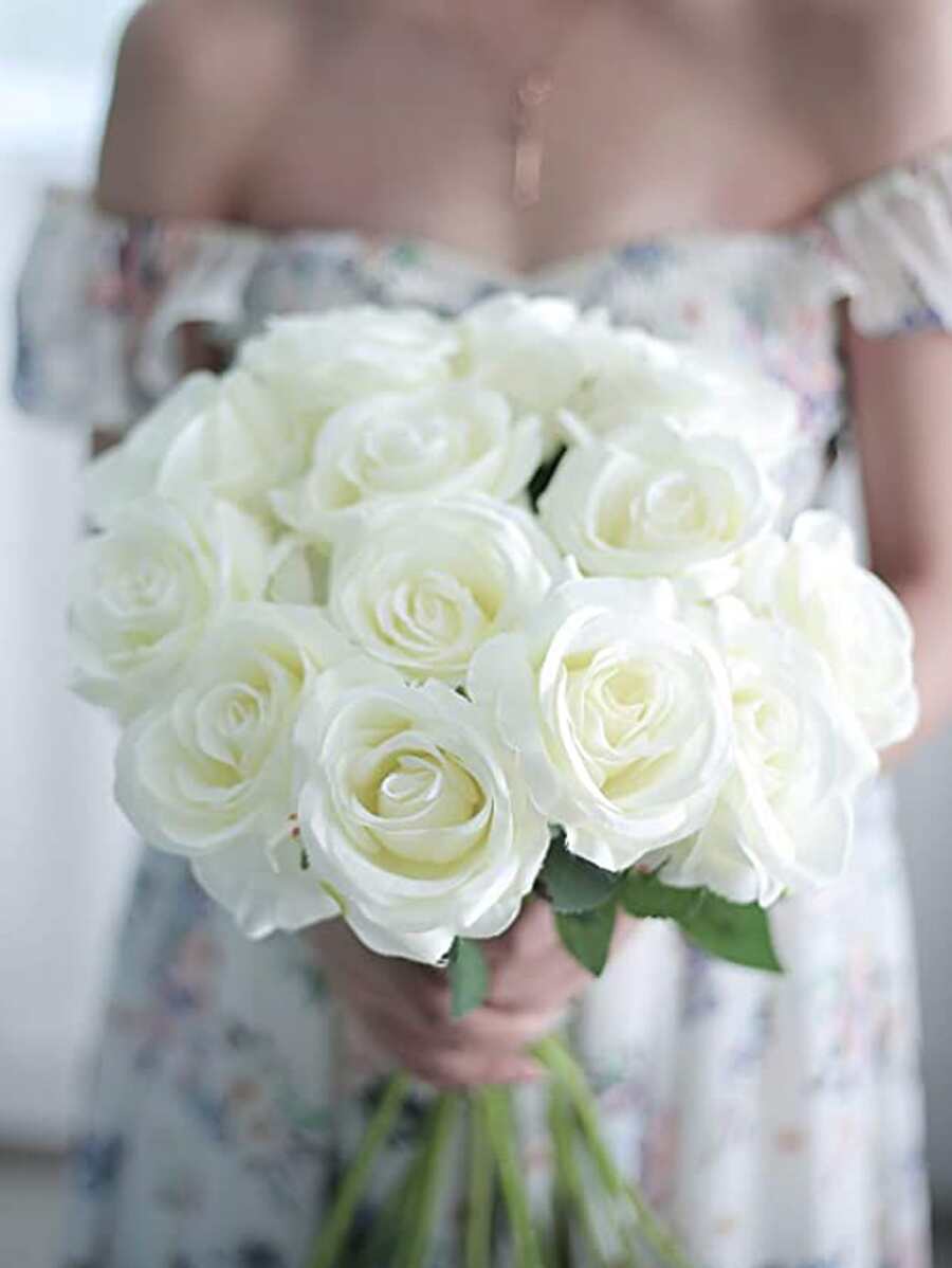 6/10/12pcs Artificial Silk Rose Bouquet With Long Stems, Ideal For Home ...