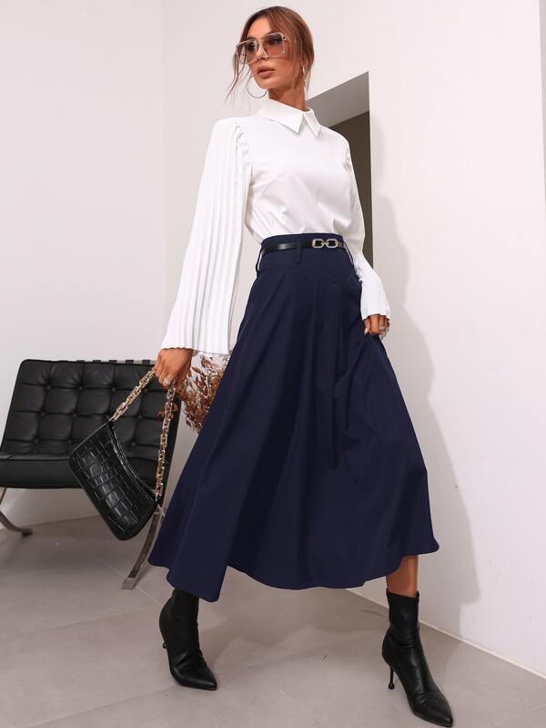 SHEIN Modely High Waist Belted Flare Skirt | SHEIN USA