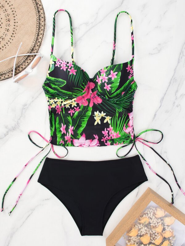 SHEIN Swim Vcay Floral & Tropical Push Up Bikini Swimsuit | SHEIN USA