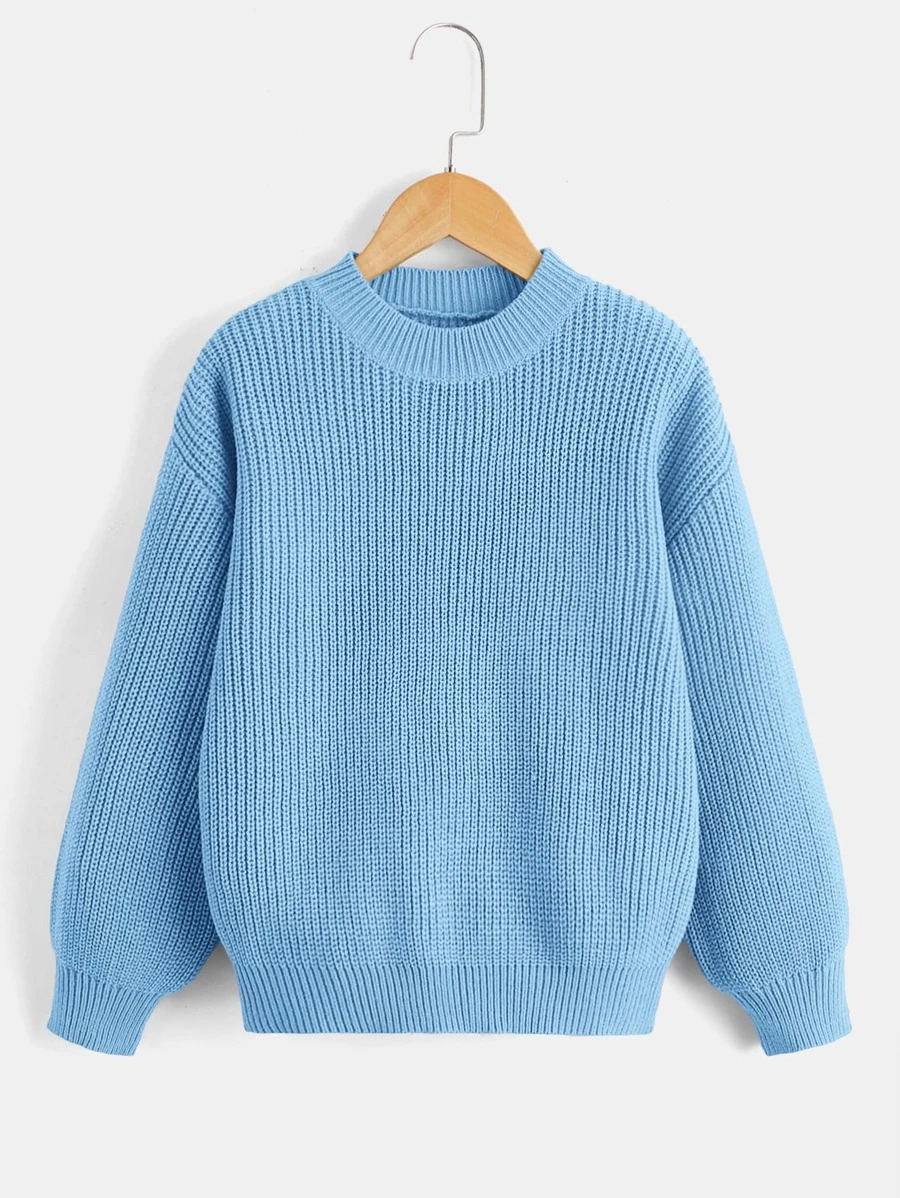 SHEIN Tween Girl Solid Drop Shoulder Ribbed Knit Sweater | SHEIN USA