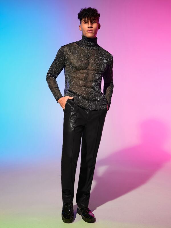 Manfinity Fever City Men High Neck Mesh Tee | SHEIN USA