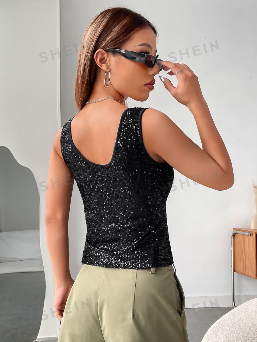 SHEIN BAE Scoop Neck Sequin Tank Top | SHEIN UK