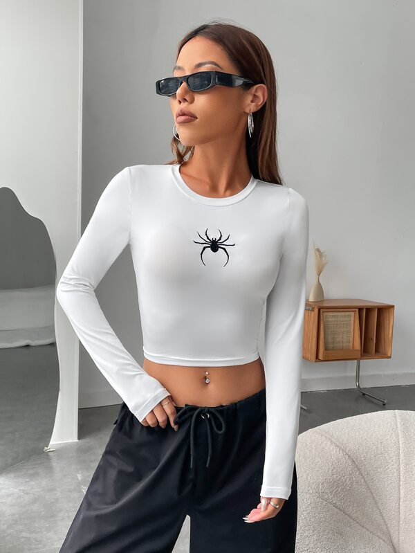 Shein Coolane Spider Print Crop Tee Shein Uk