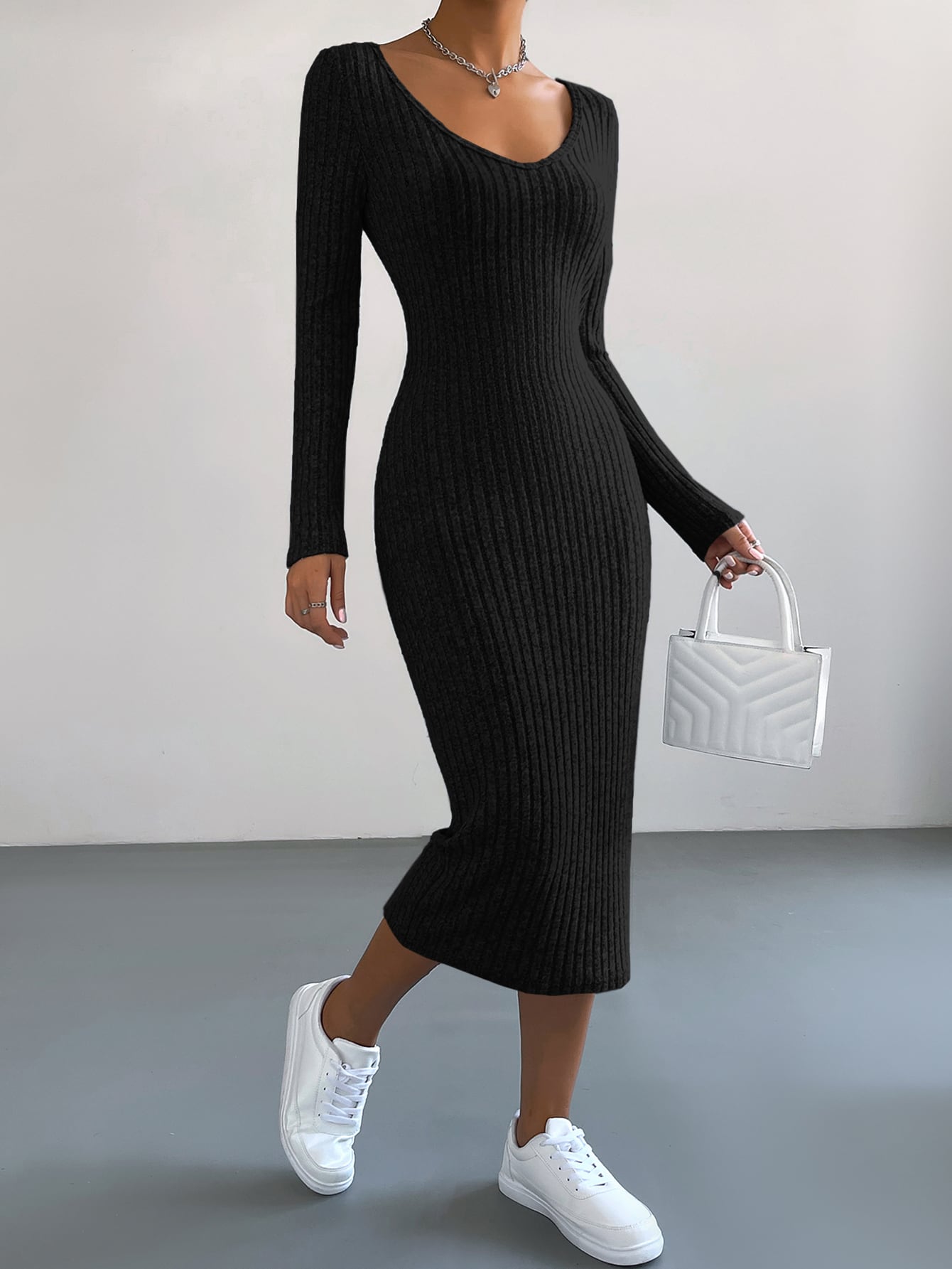 SHEIN Essnce Ribbed Knit Bodycon Dress | SHEIN UK