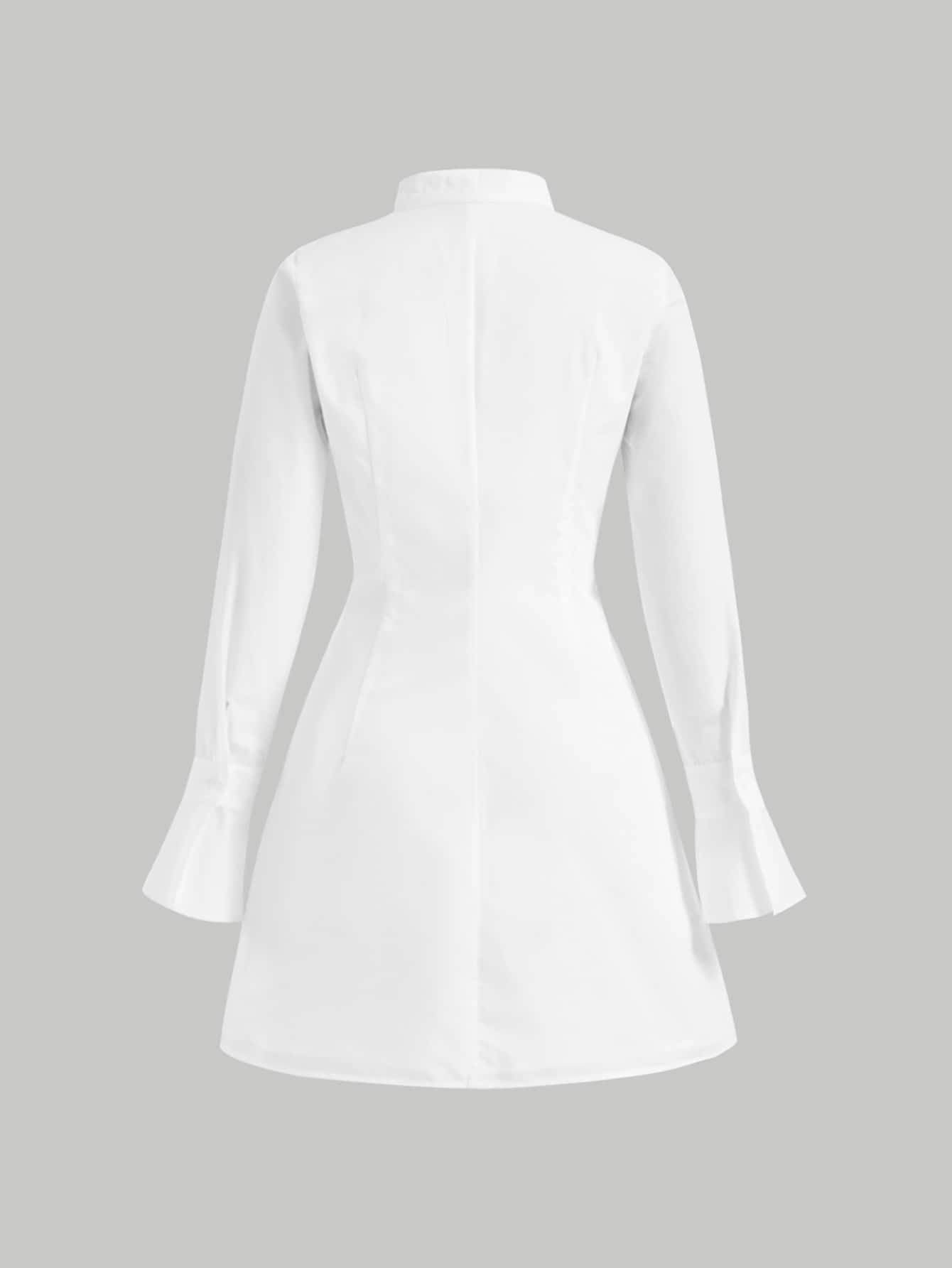 Shein Mod Tie Neck Flounce Sleeve Shirt Dress Shein Usa