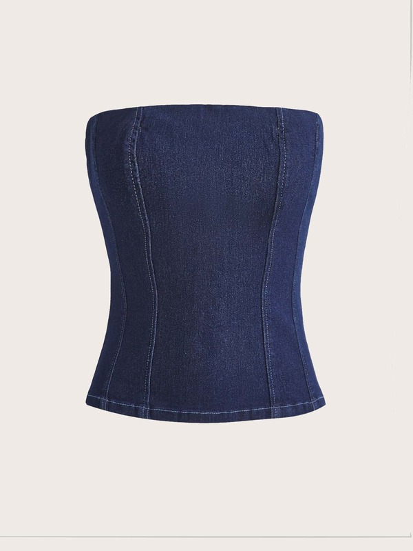 SHEIN MOD Lace Up Back Denim Tube Top | SHEIN USA