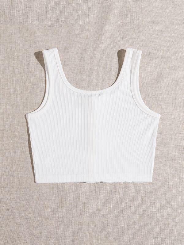 SHEIN EZwear Button Front Rib-knit Tank Top | SHEIN USA