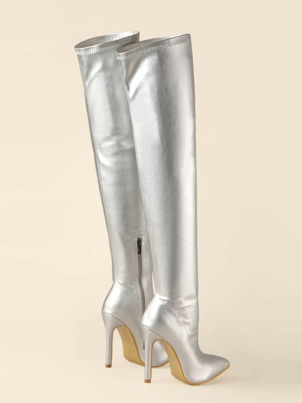 Femme Bottes À Zip Latéral Métallique , Glamour À Bout Pointu À Talons ...