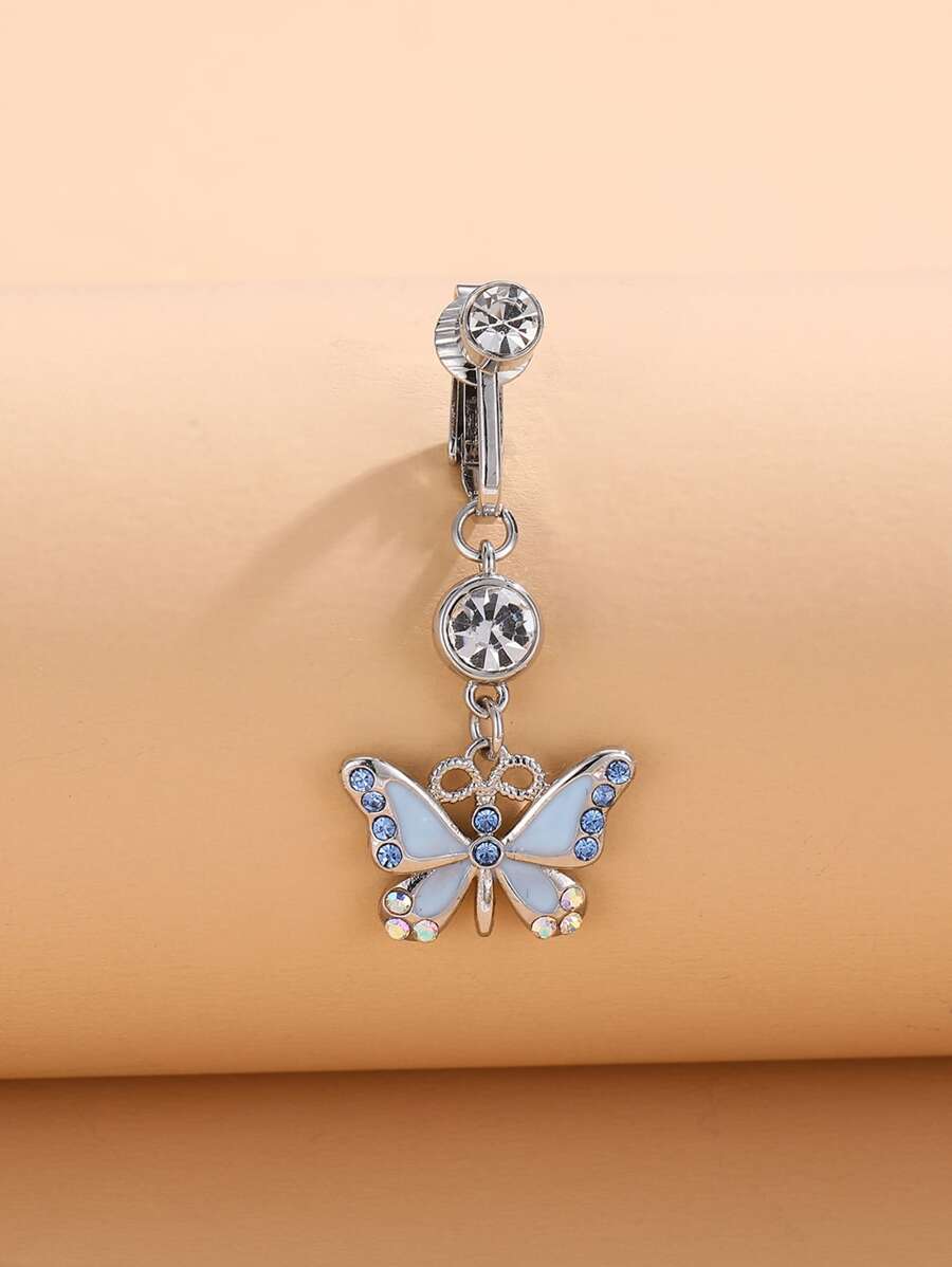 Rhinestone & Butterfly Decor Navel Belly Cuff Copper Popular Piercing Body Jewelry Gift For ...