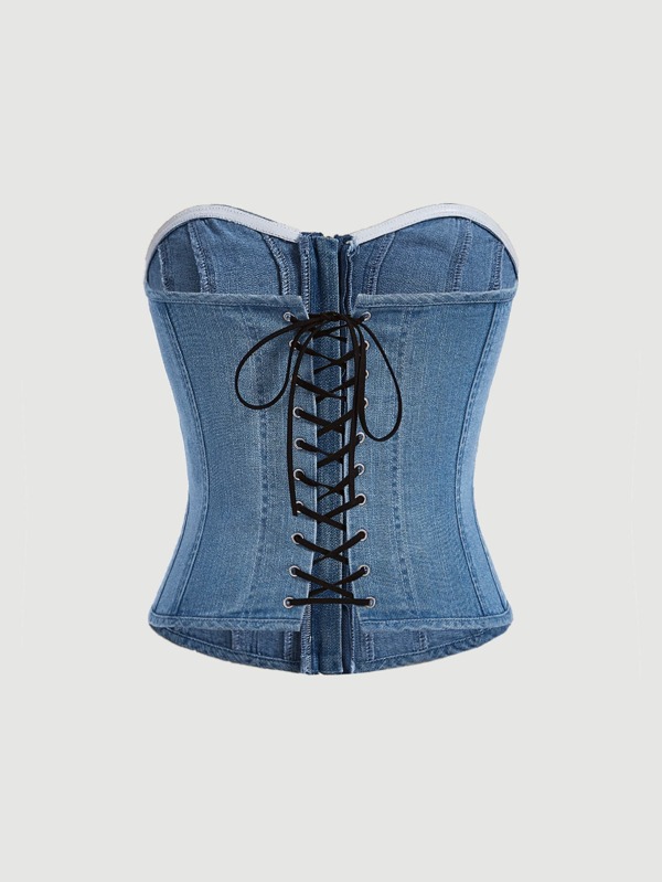 SHEIN MOD Zip Up Tube Denim Top | SHEIN USA