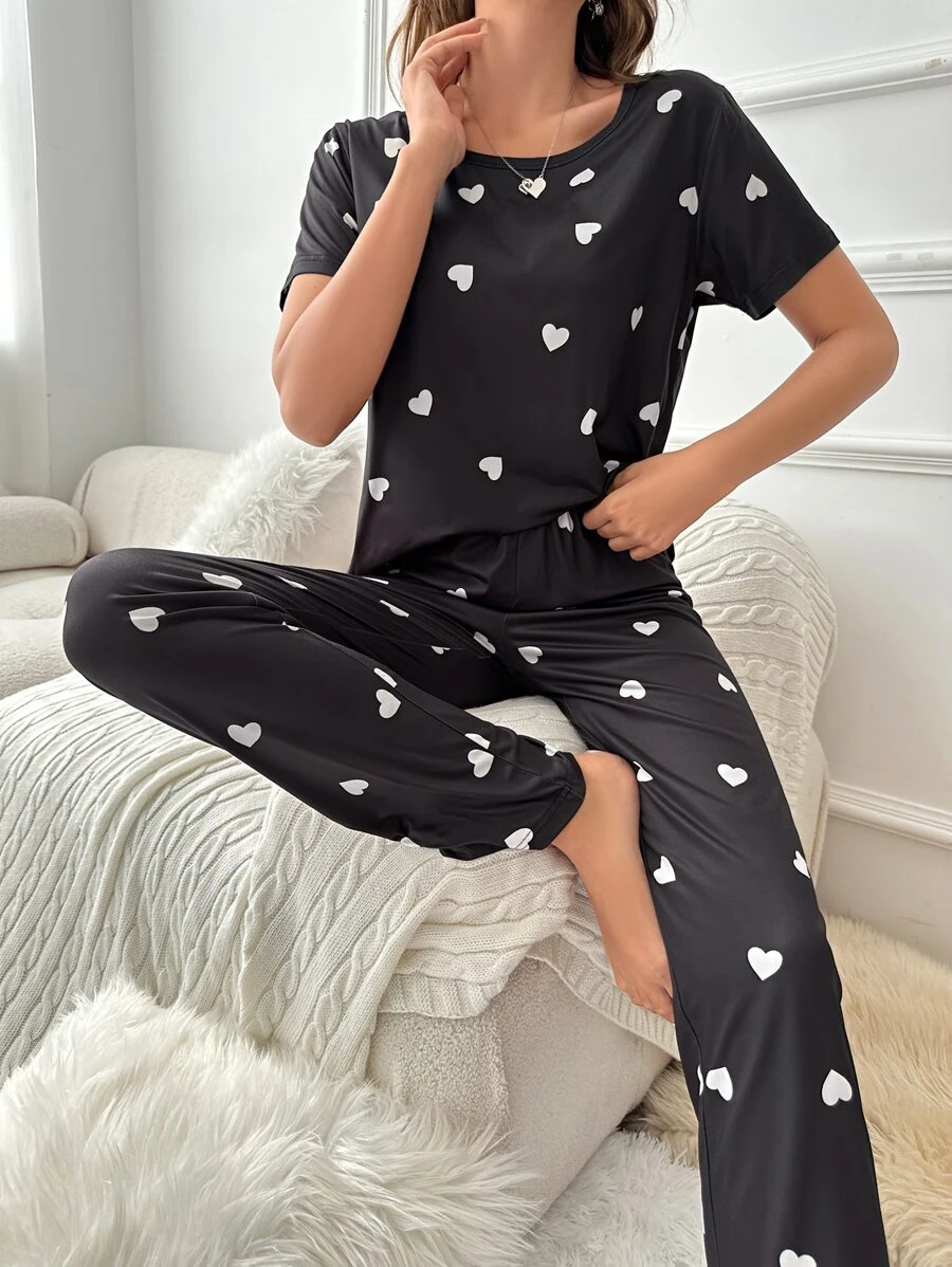 Heart Print Pajama Set | SHEIN USA
