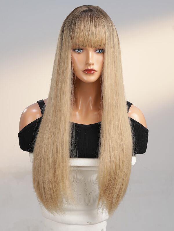 HAIRCUBE 26 Inch Blond Long Straight Wigs for Women, Natural Synthetic ...