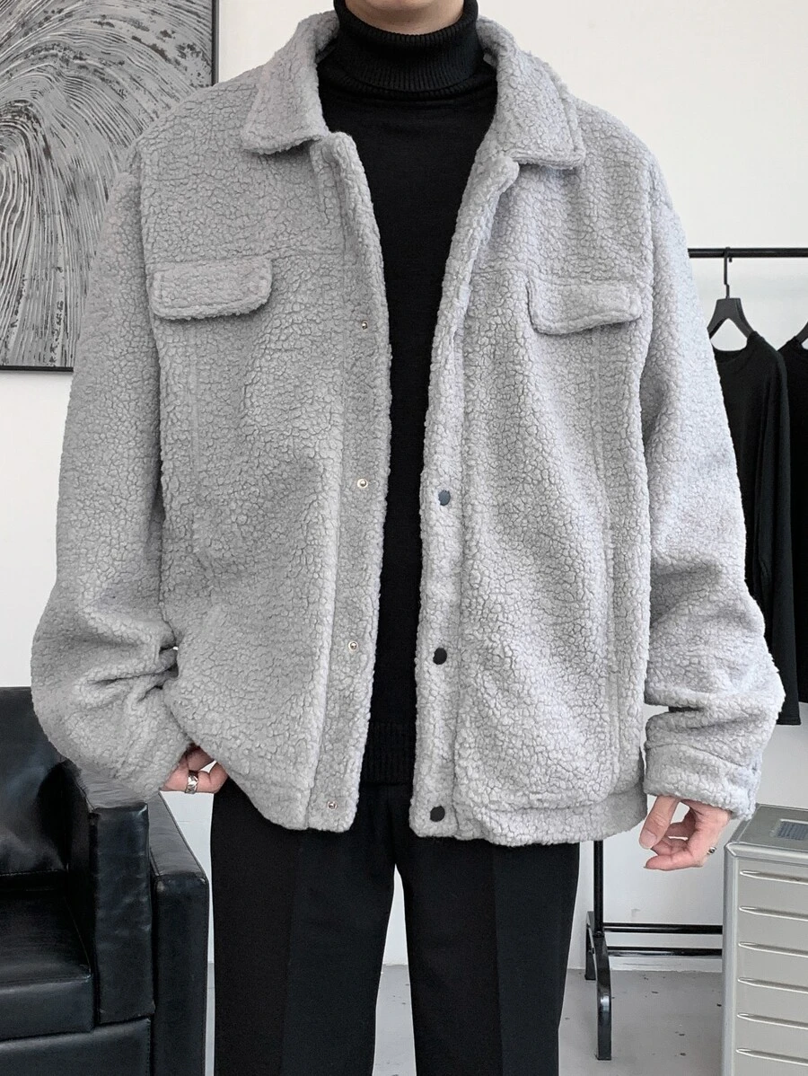 Manfinity Hypemode Men Flap Detail Teddy Jacket | SHEIN USA