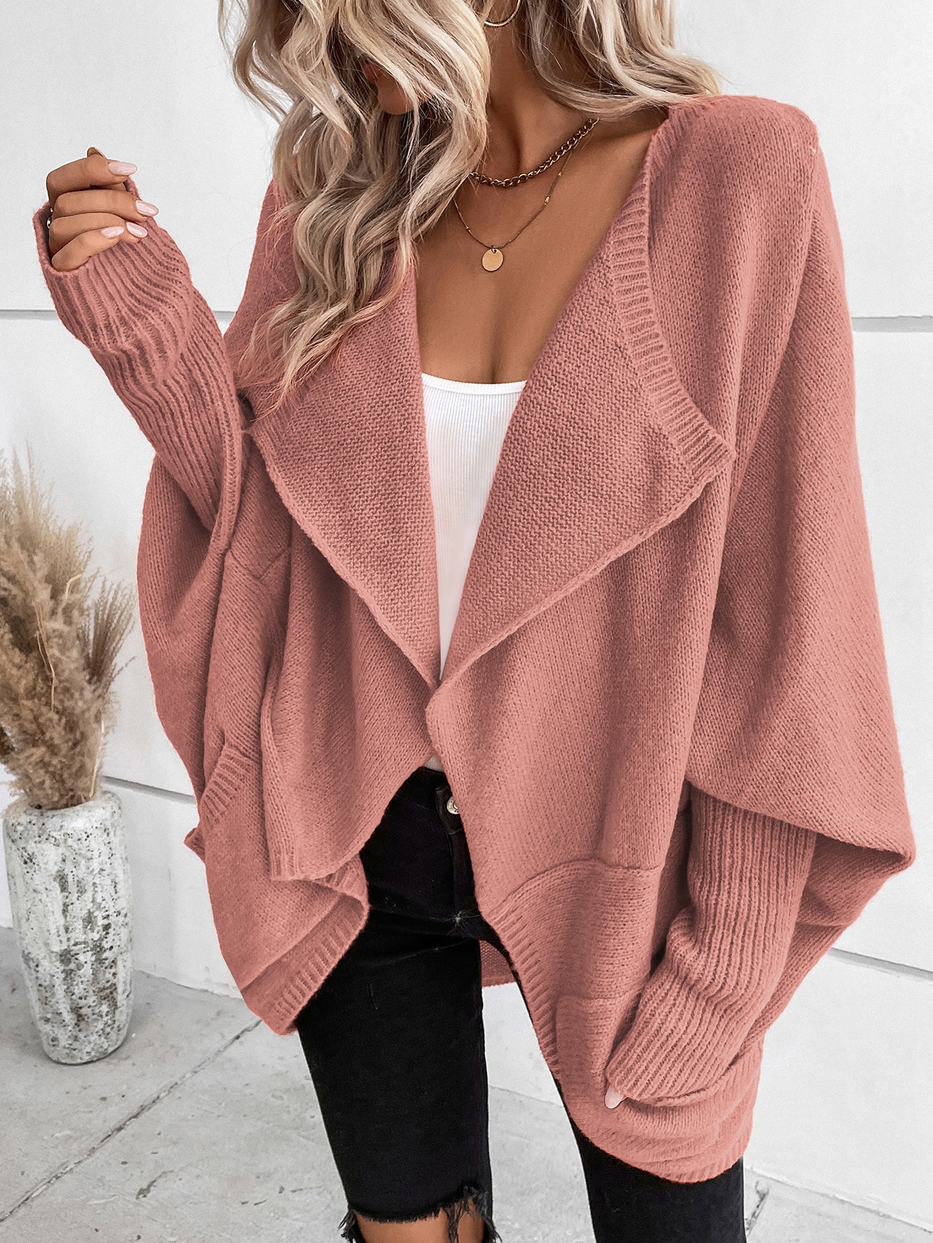 Waterfall Collar Batwing Sleeve Duster Cardigan
