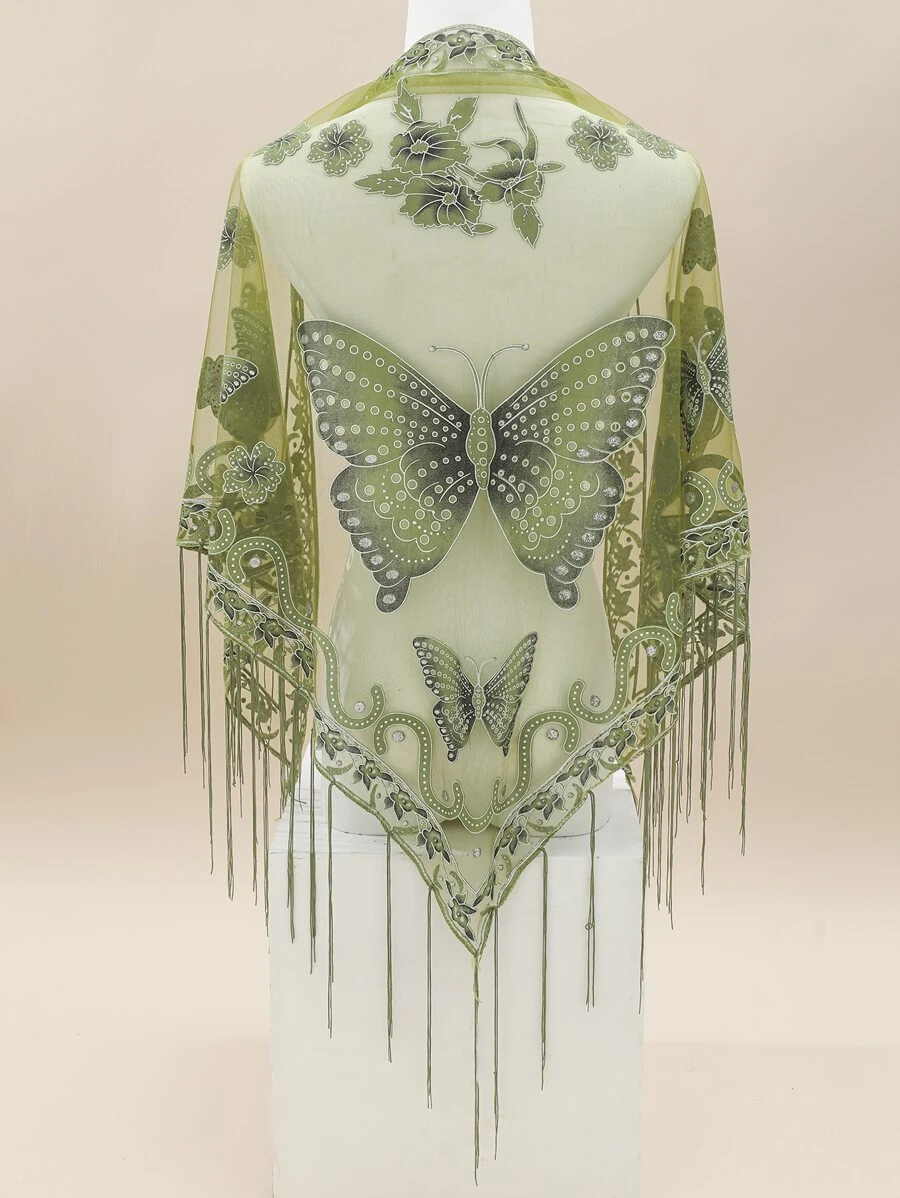 Boho 1pc Butterfly Print Lace Triangle Shawl Scarf, Headband, Wrap ...