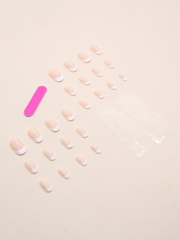 Transform Your Nails with 24pcs Long Oval White French Two Tone Fake ...