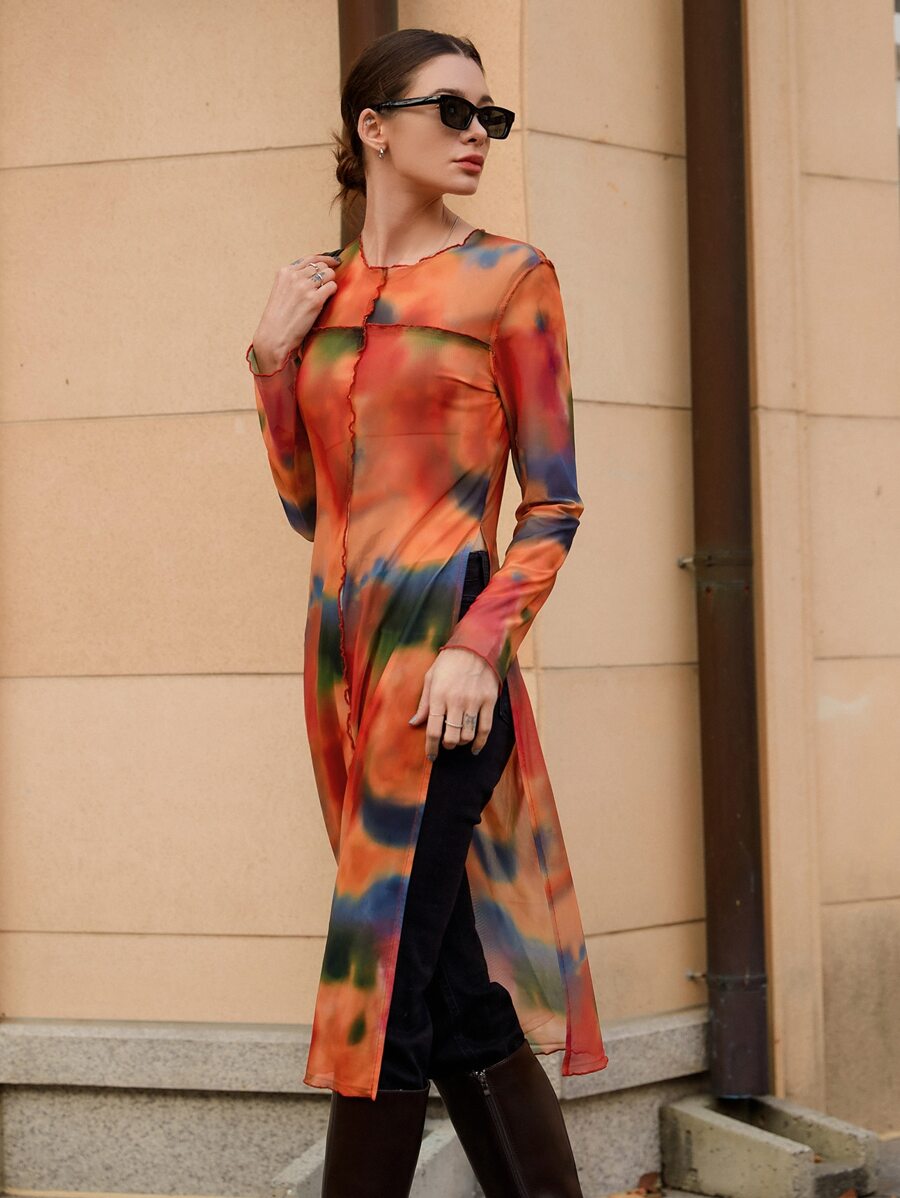 Dazy Designer Tie Dye Split Thigh Longline Top | SHEIN USA