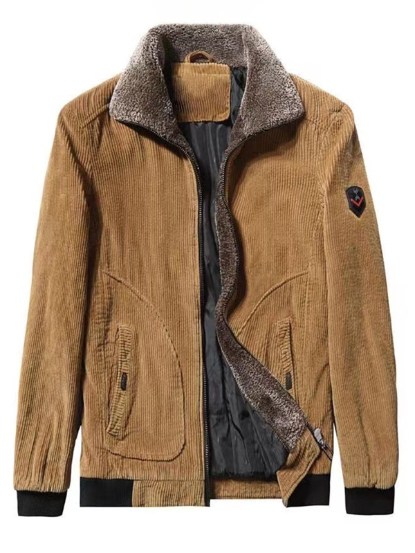 Men Patched Detail Borg Collar Corduroy Winter Coat | SHEIN USA
