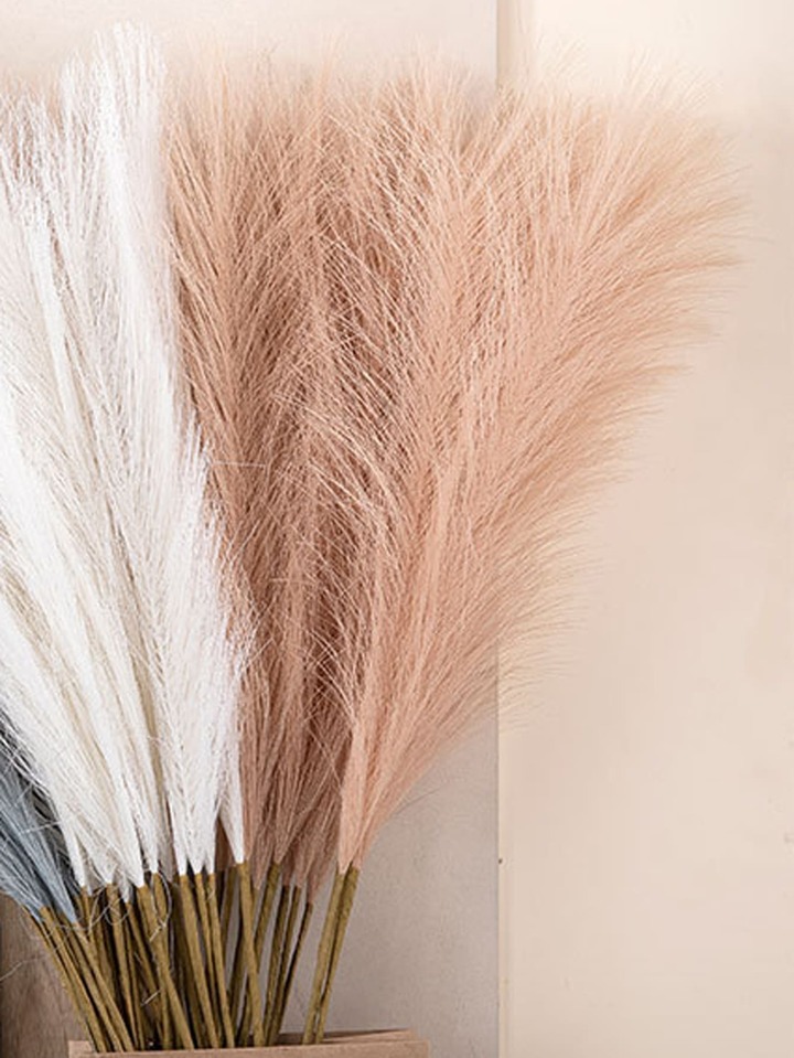 2pcs/pack Faux Pampas Grass Large Tall Fluffy Artificial Fake Flower ...