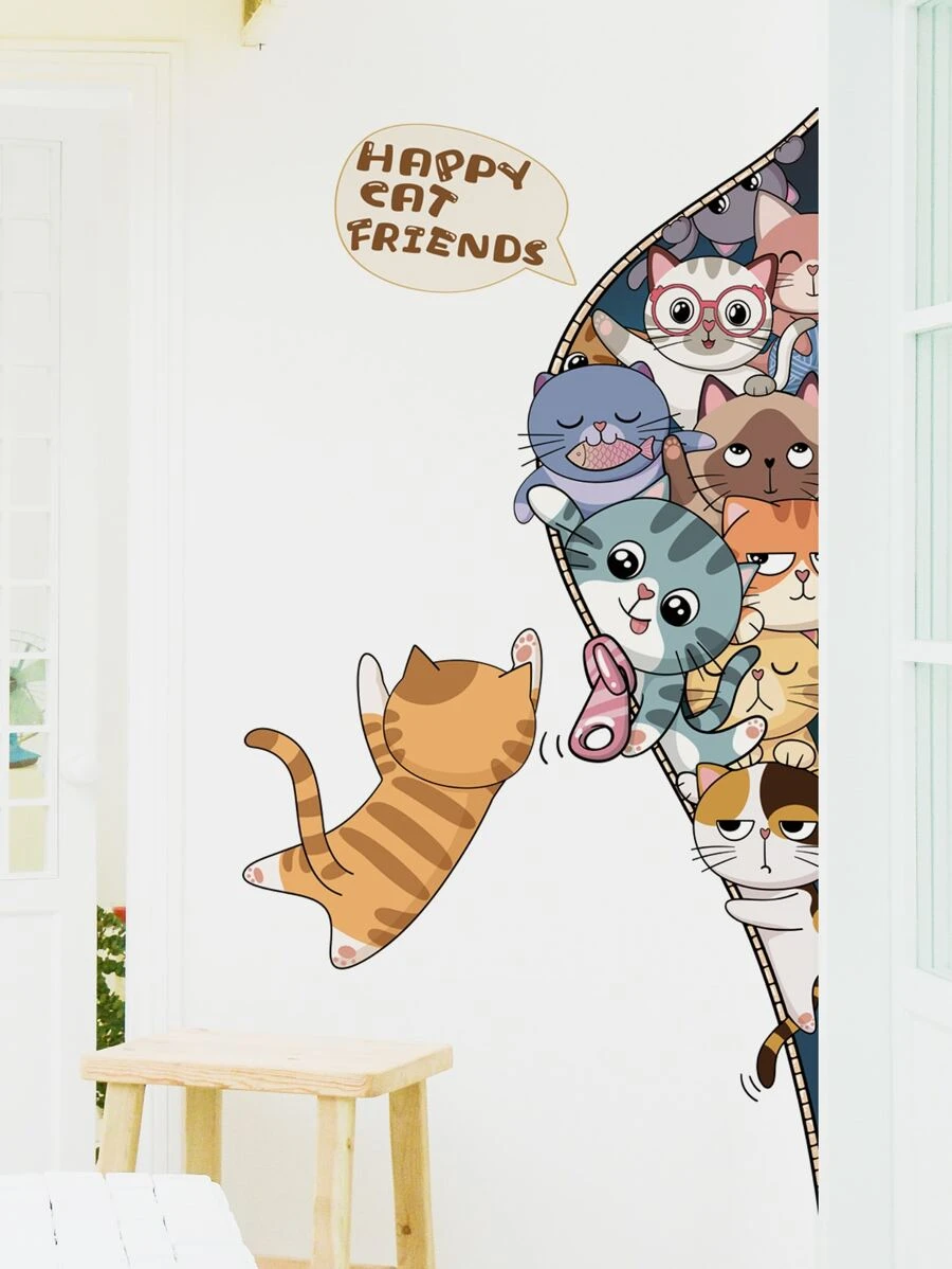 Cartoon Cat Pattern Wall Sticker | SHEIN USA