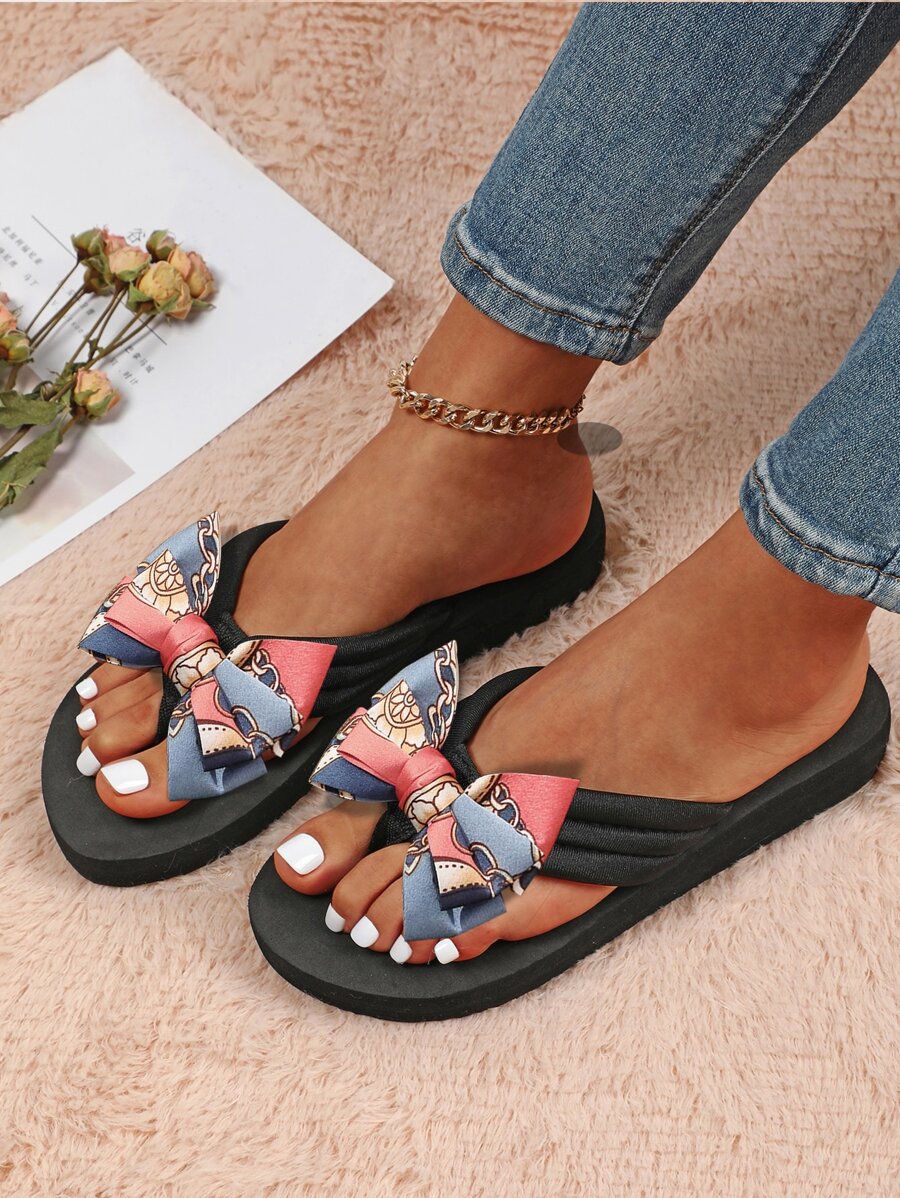 Chain Pattern Bow Decor Flip Flops | SHEIN EUR