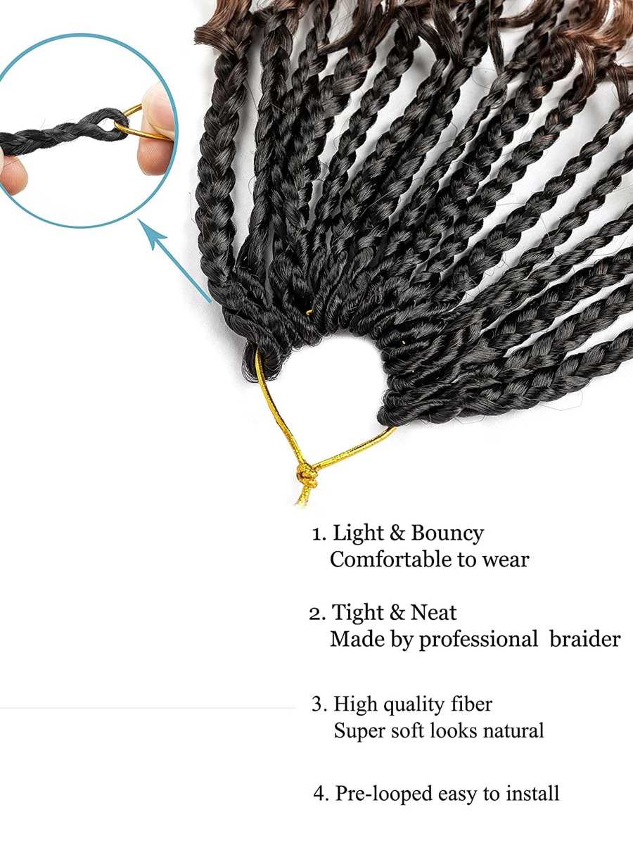 Box Braids Crochet Hair with Curly Ends, Bohemian Hippie Braids Pre ...