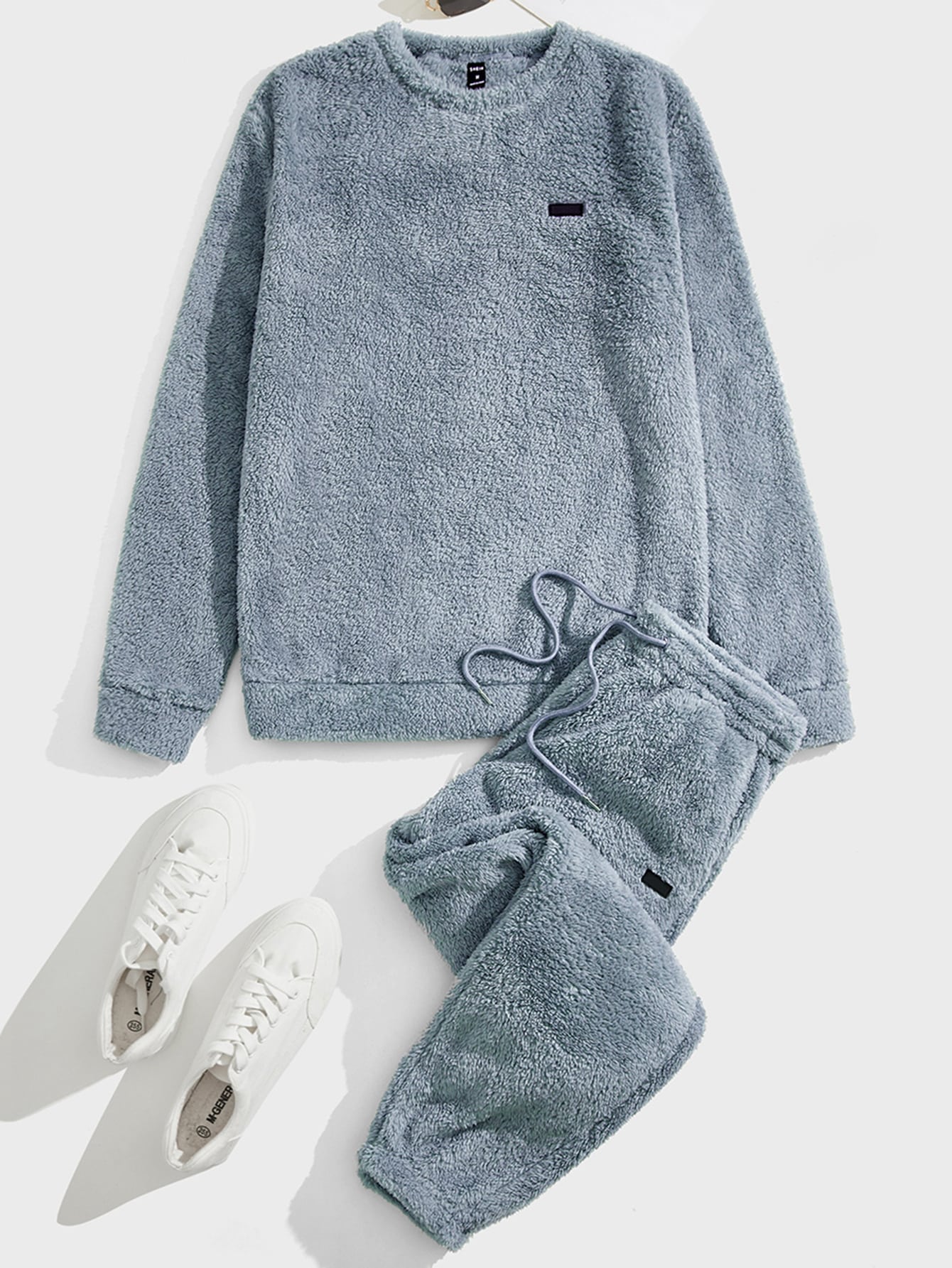 SHEIN Homens Pulôver Detalhe Corrigido Cordão Flanela E Calça