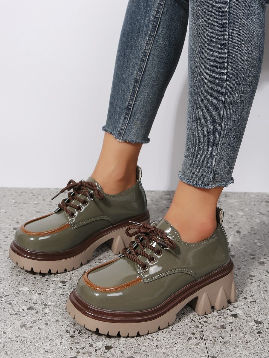 Contrast Binding Lace-up Front Platform Oxford Shoes | SHEIN USA