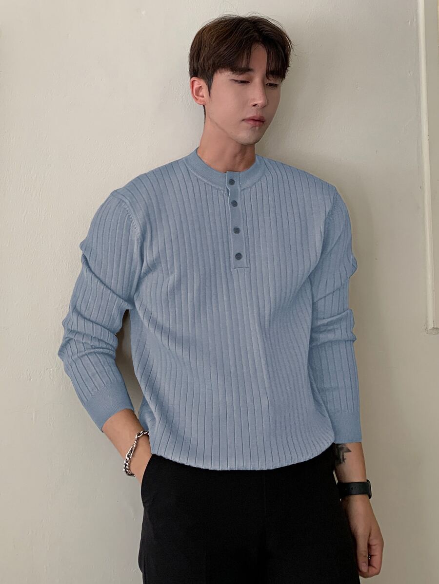 DAZY Men Half Button Ribbed Knit Jumper | SHEIN UK