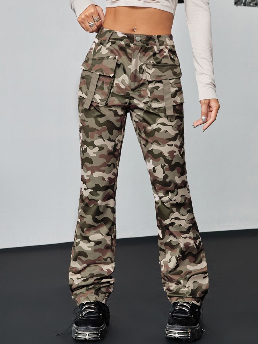 SHEIN ICON Camo Print Flare Leg Pants | SHEIN USA