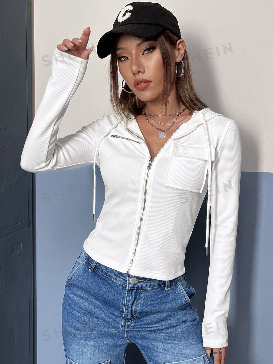 SHEIN EZwear Flap Pocket Drawstring Hoodie | SHEIN UK