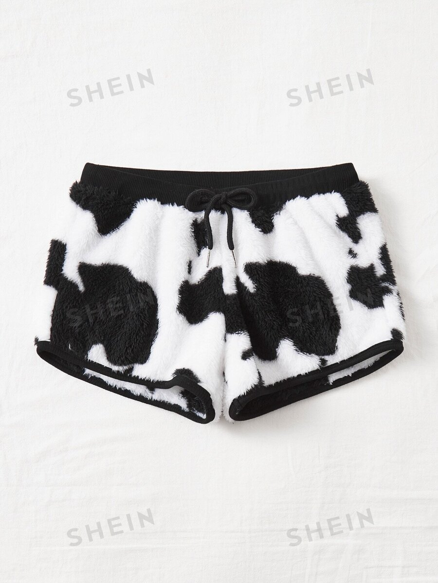SHEIN EZwear Cow Print Drawstring Waist Shorts | SHEIN UK