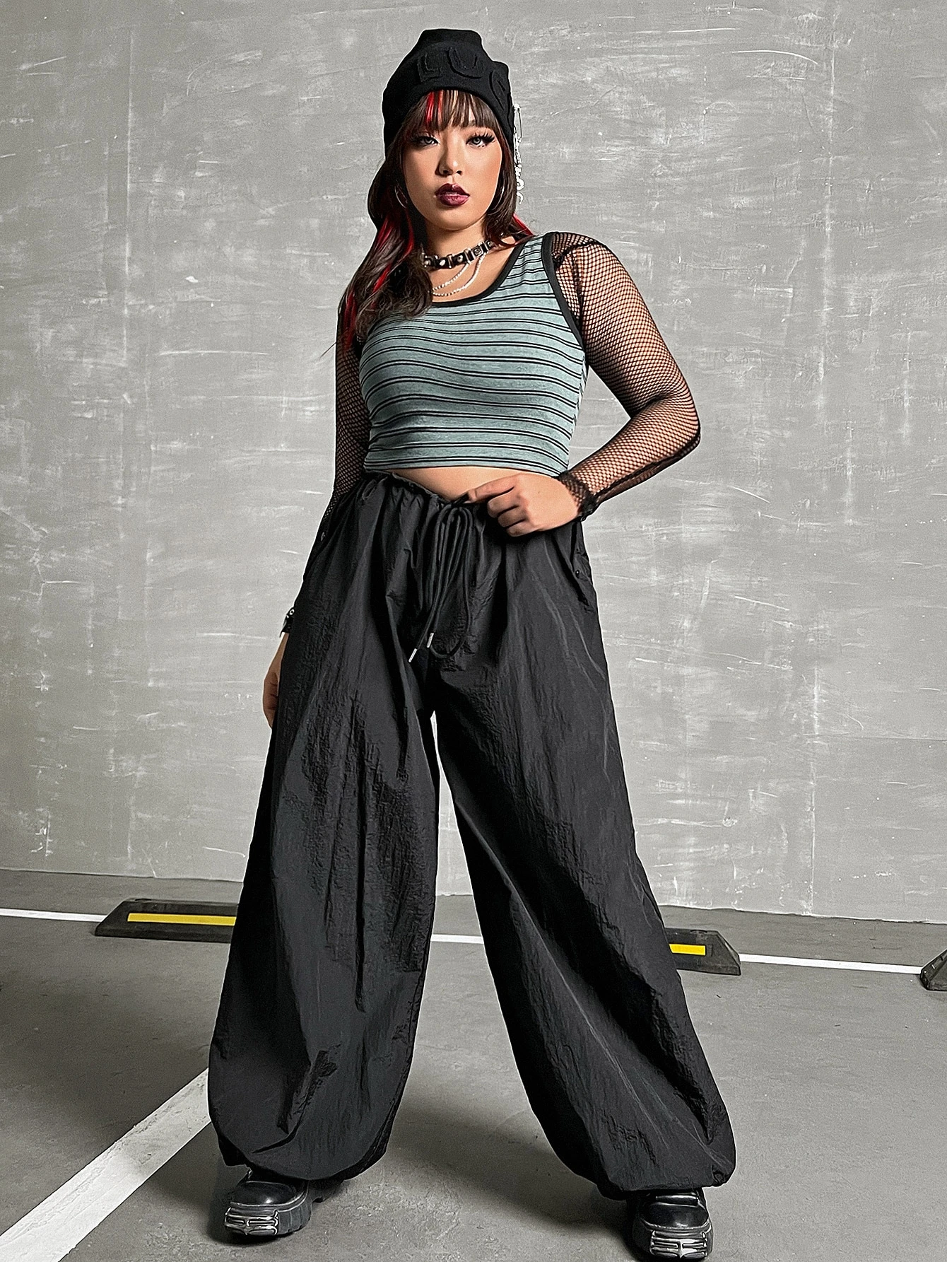 SHEIN ICON Plus Gorpcore Drawstring Waist Parachute Trousers | SHEIN UK