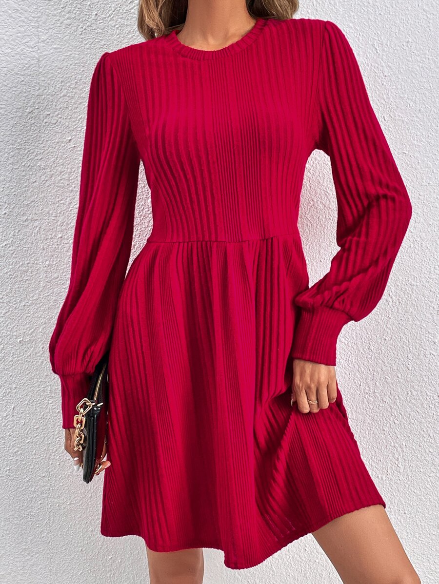 SHEIN Unity Solid Ribbed Knit A-line Dress | SHEIN EUR