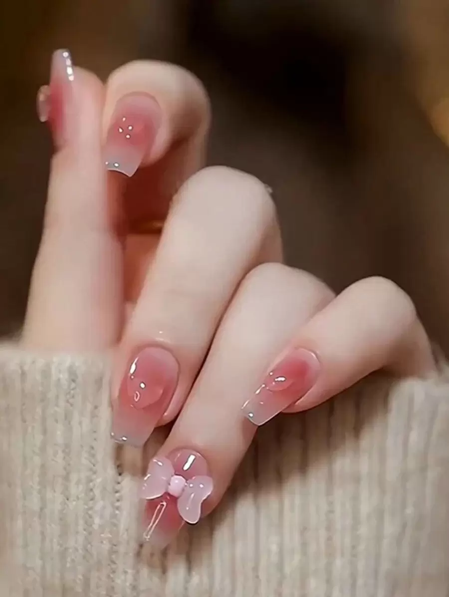 Transform Your Nails with Use 24 PCS short coffin shaped gradual change ...