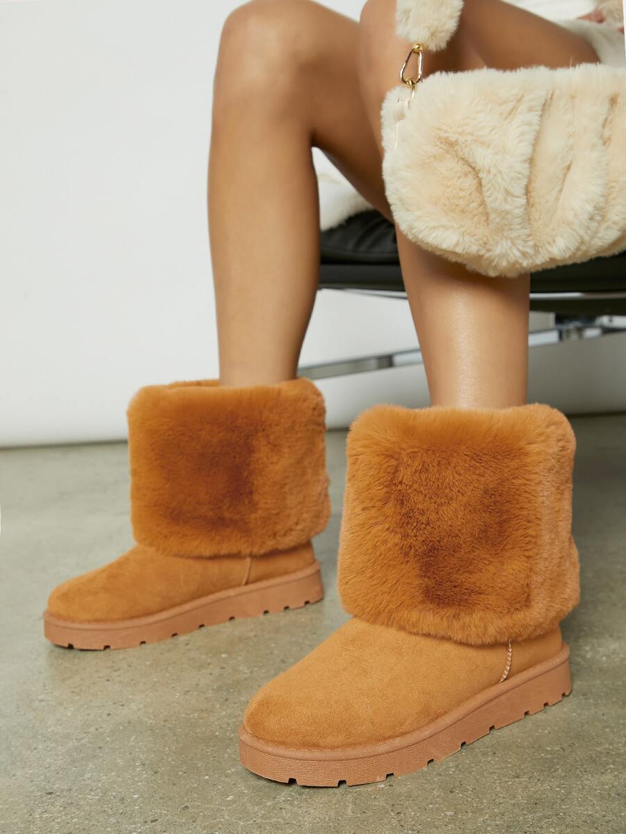 Cozy Foldover Fuzzy Boots | SHEIN USA