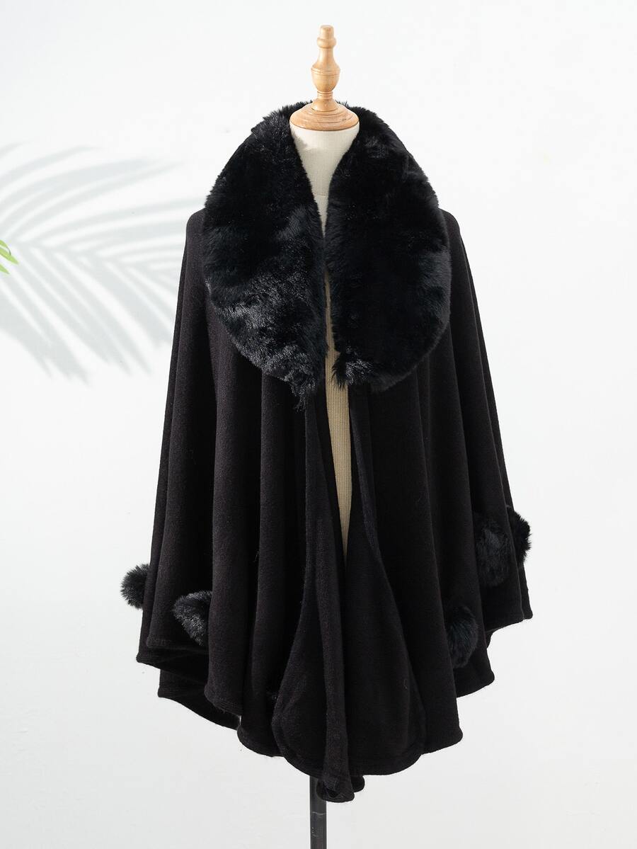 Fuzzy Trim Pompom Decor Shawl | SHEIN USA