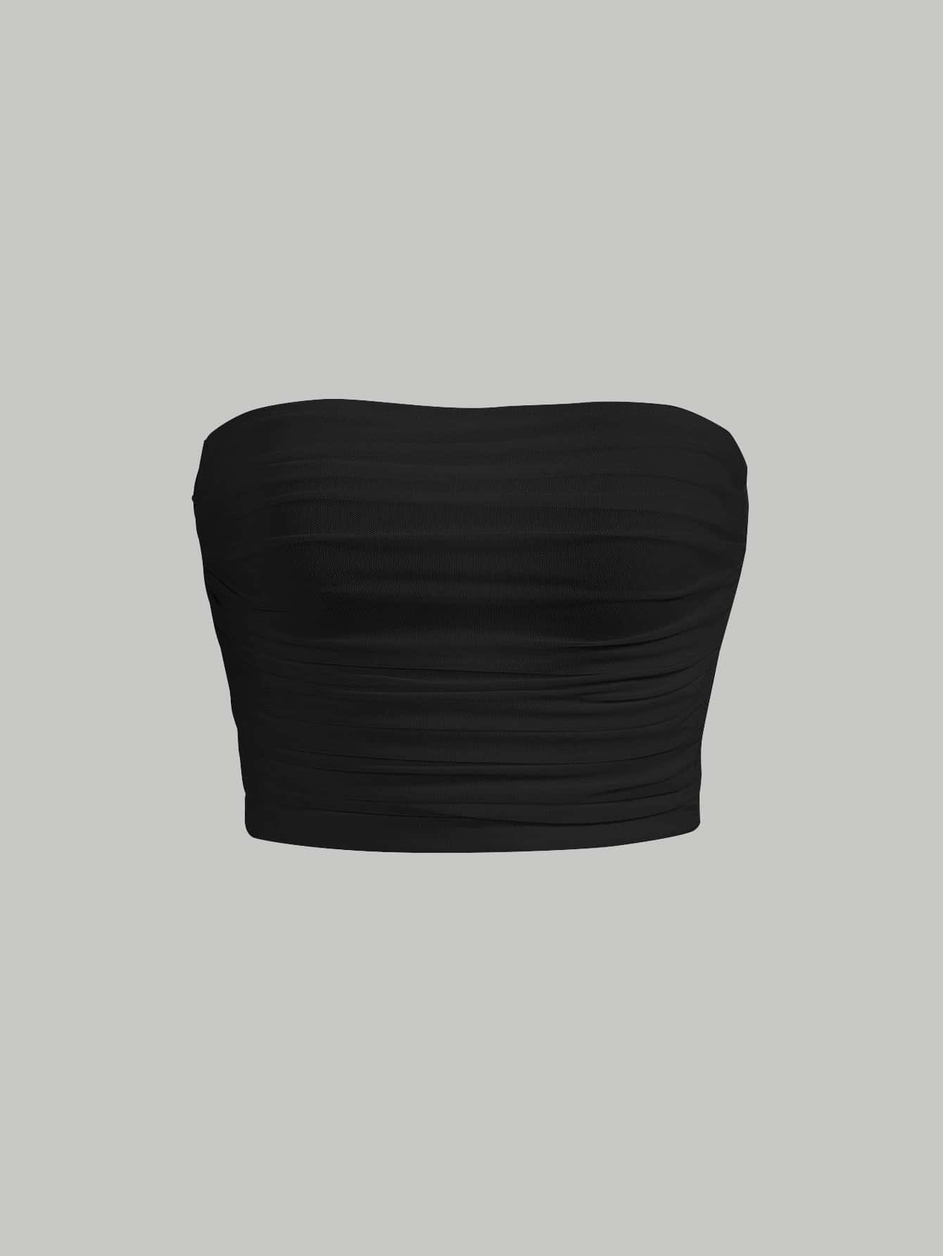 Shein Mod Solid Ruched Crop Tube Mesh Top Strapless Top Shein Uk