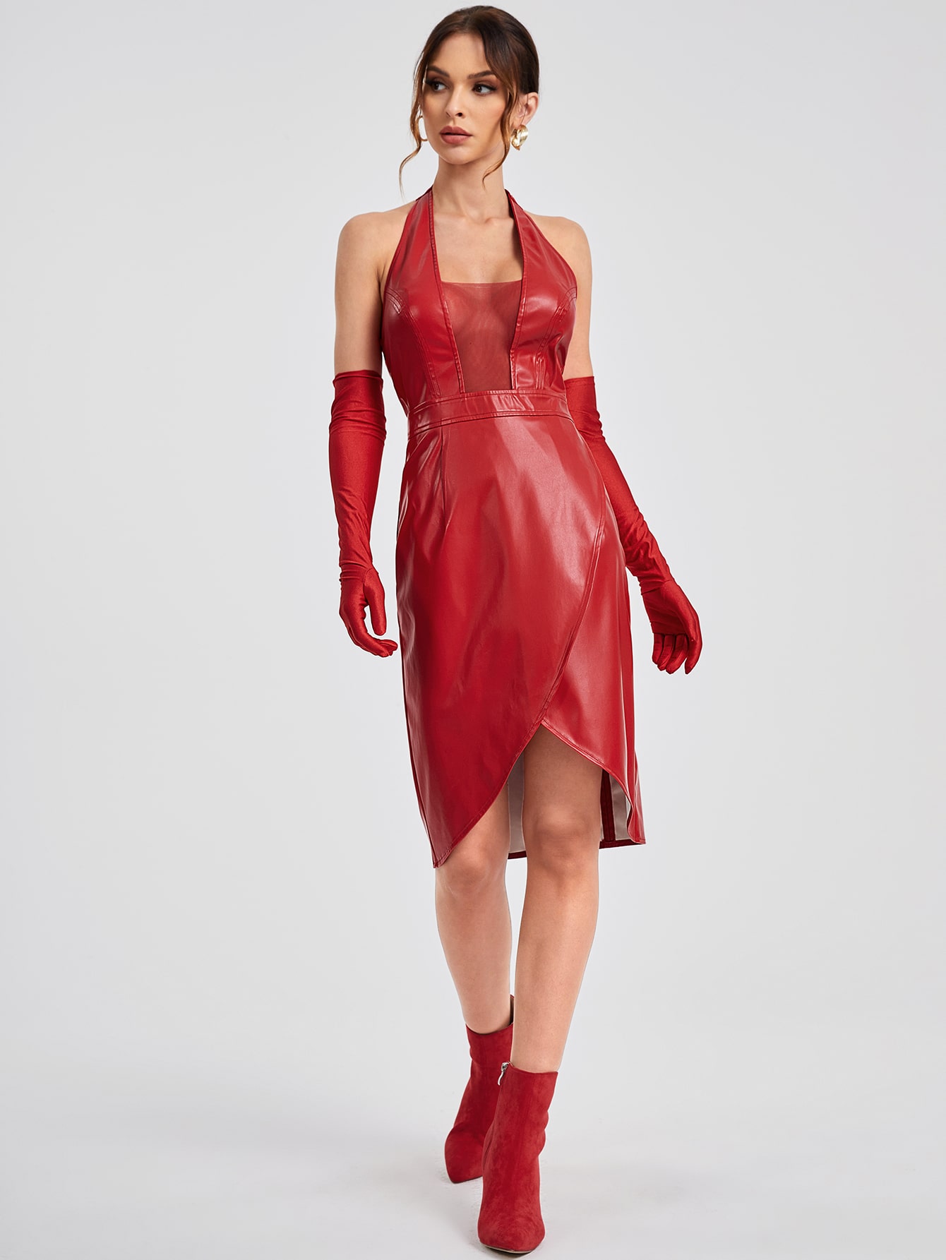 Qiana Tarah Halter Neck Backless PU Leather Dress Without Arm Sleeves ...
