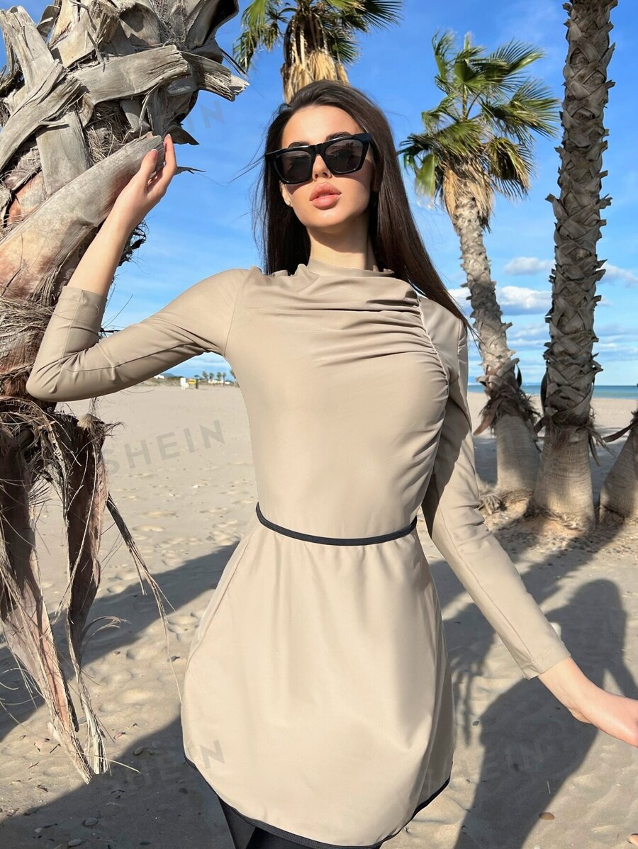 SHEIN Swim Mulvari Full Body Ruched One Piece Burkini Swimsuit With ...