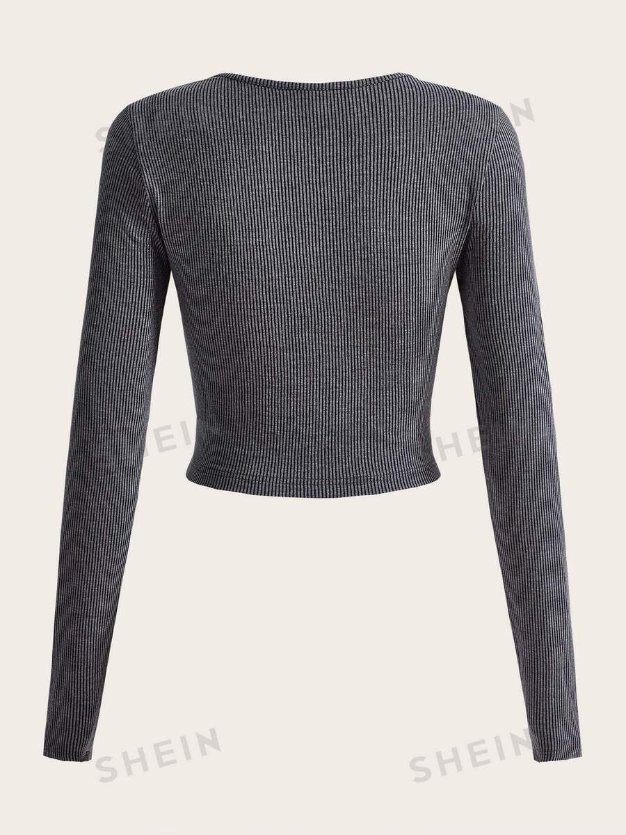 SHEIN EZwear Ribbed Knit Crop Tee | SHEIN UK