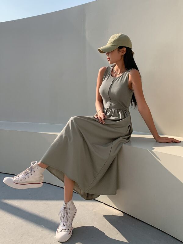 DAZY Solid Seam Detail A-line Dress | SHEIN USA