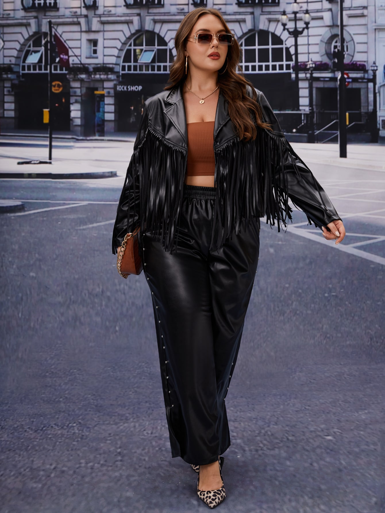 SHEIN Essnce Plus Fringe Trim PU Leather Jacket | SHEIN USA