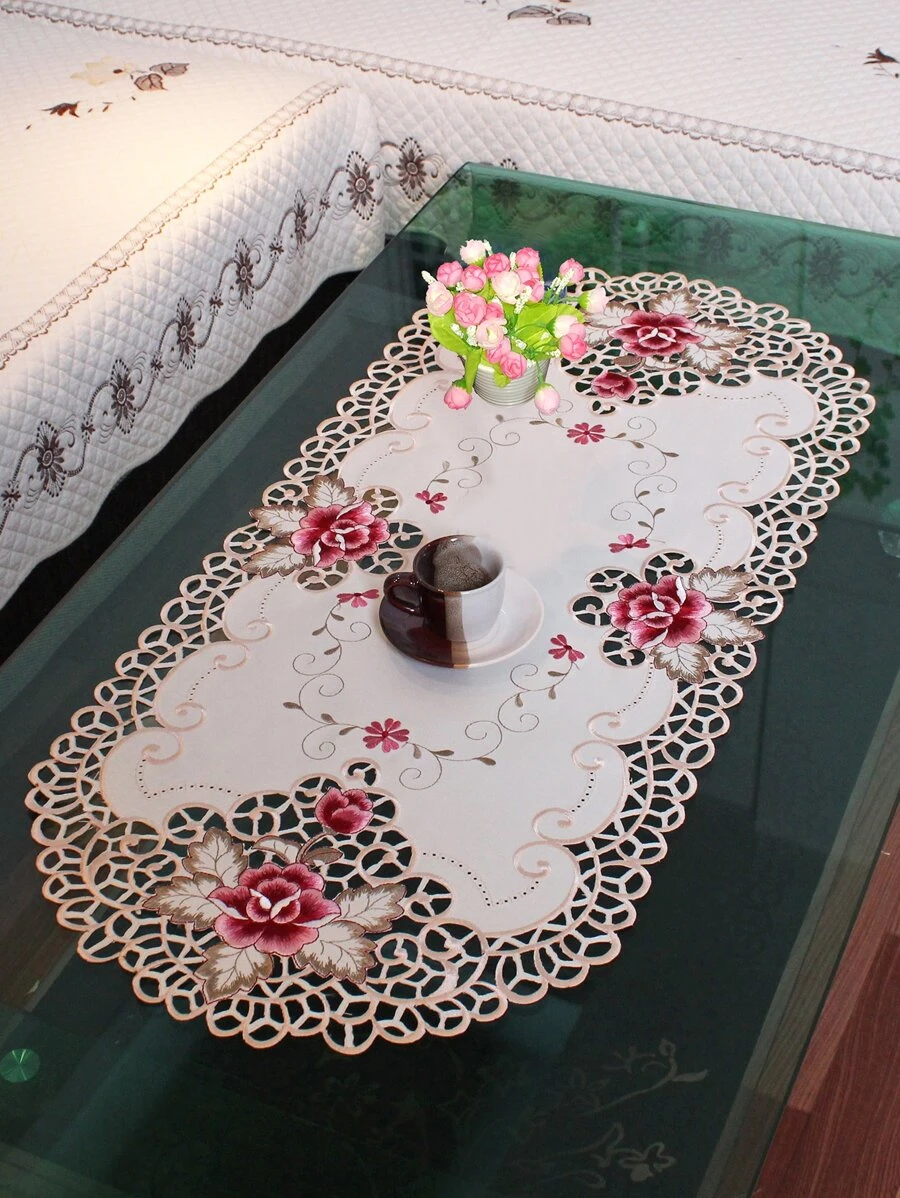1pc Rose Tablecloth, Nordic Style, Luxury, Beige Polyester Fabric ...