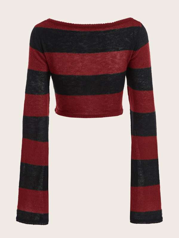 ROMWE Goth Jersey crop de rayas | Moda de Mujer | SHEIN México