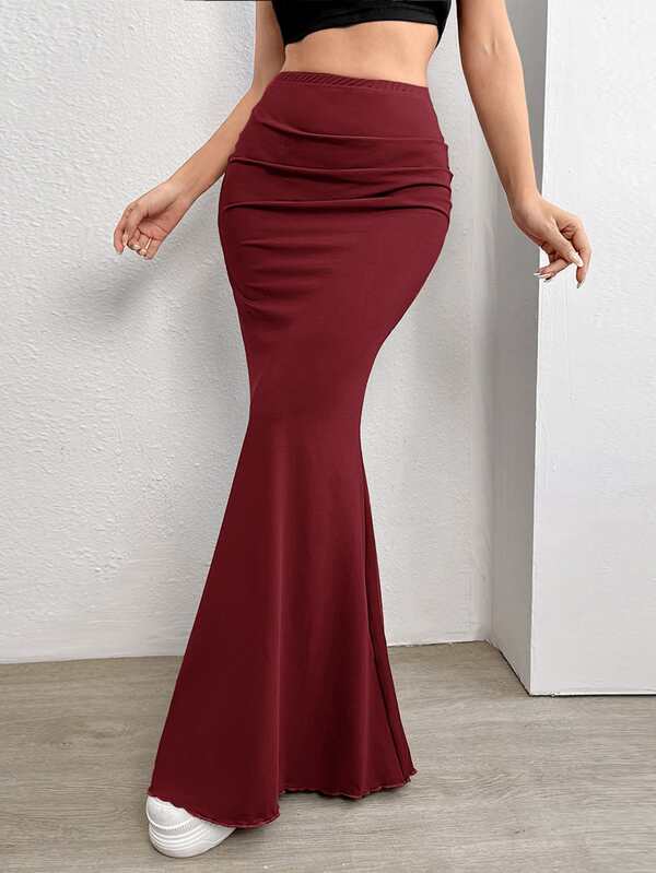 Shein Ezwear Solid Ruched Mermaid Hem Skirt | Shein Usa