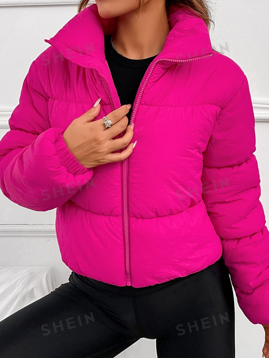 SHEIN EZwear Chaqueta acolchada con cremallera de color rosa sólido de ...